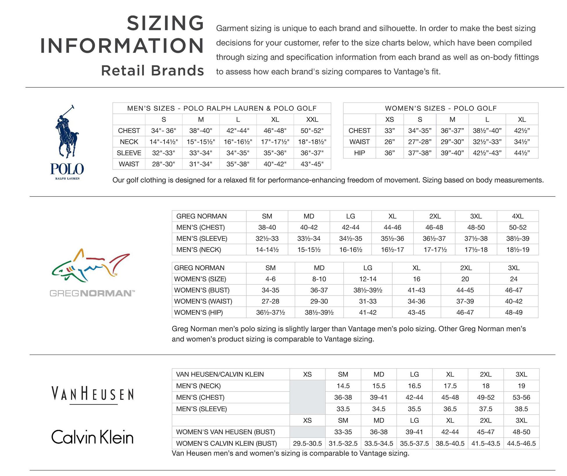 Sizing Charts